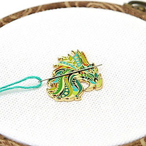 Awesome Pattern Studio Needle Minder Set - Mandala Dragon Magnetic Needle Minder + 2 Needle Threaders + Crane Scissors. Enamel Pin for Cross Stitch, Embroidery and Craft