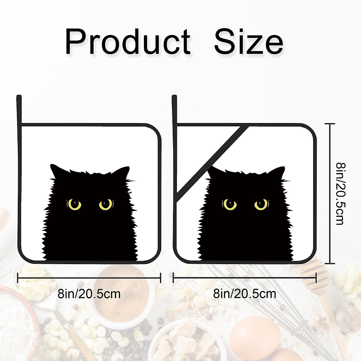 Gearsly Pot Holder Set of 2,Black Cat Eye Cute Cat Kitchen Heat Resistant Potholder for BBQ Cooking Baking,Food Hot Pat for Women Men Kitchen Wear