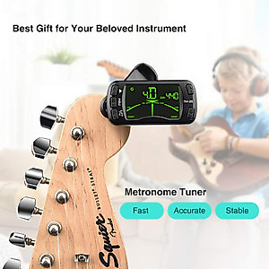 LEKATO Guitar Tuner Clip On Metronome Tuner Tone Generator 3 in 1 Multifunction Portable for All Instruments, Bass, Chromatic, Instruments, Violin and Ukulele (Battery Clipped on the Silicone Pad)