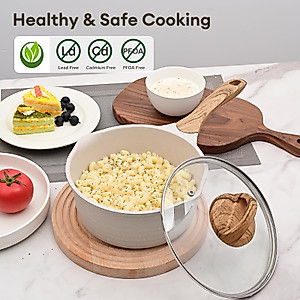 JEETEE Sauce Pan with Lid, 1.5Qt & 2.5Qt Non Stick Small Pot with Coating, Induction Sauce Pot for Cooking, PFOA/PFOS Free (Beige)