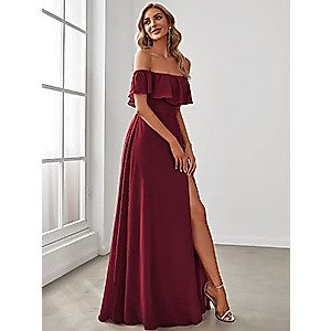 Ever-Pretty Women's Off The Shoulder Bridesmaid Dresses Side Split Beach Maxi Formal Dress Burgundy US16