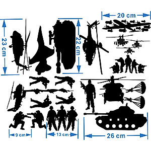 Army Tank Wall Decors Set for Wall Solider Military Helicopter Wall Stickers for Teens Boys Bedroom Kids Room Vinyl Decals (Black (JWH117))