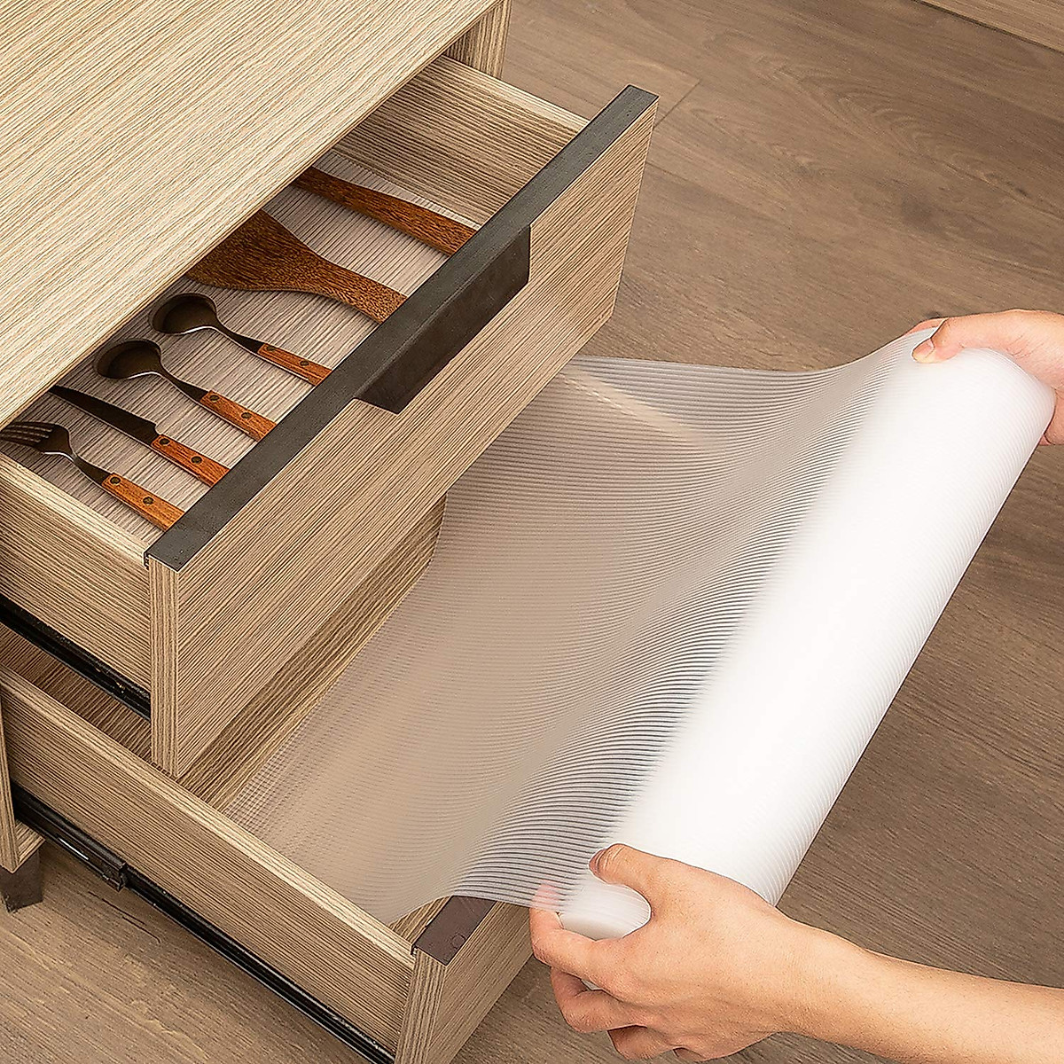 SinhRinh Shelf Liner, Non-Adhesive Drawer Liner, Double Sided Non-Slip Cabinet Liner 12IN x 10FT Cuttable and Washable for Kitchen, Shoe Rack and Refrigerator - Clear