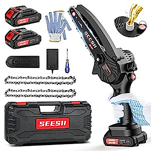 6-inch Mini ChainSaw, Seesii Cordless Chainsaw with 2x 2.0Ah Batteries Auto-oil System One-Handed Electric Chain Saw, Pruning Chainsaw for Wood Cutting Garden Logging Trimming Branch, CH600