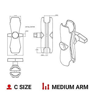 RAM Mounts Double Socket Arm RAM-201U Medium Arm Compatible with RAM C Size 1.5" Ball Components