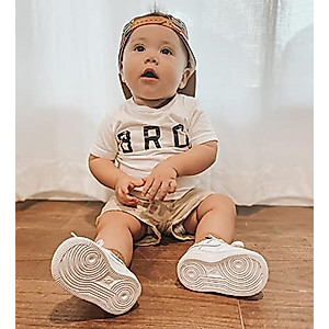 Biivrii Newborn Baby Boy Summer Outfits Shirts and Shorts Set Infant Short Sleeve Tops Drawstring Jogger Shorts Pants 2Pcs Clothes Set (A1 White, 12-18 Months)