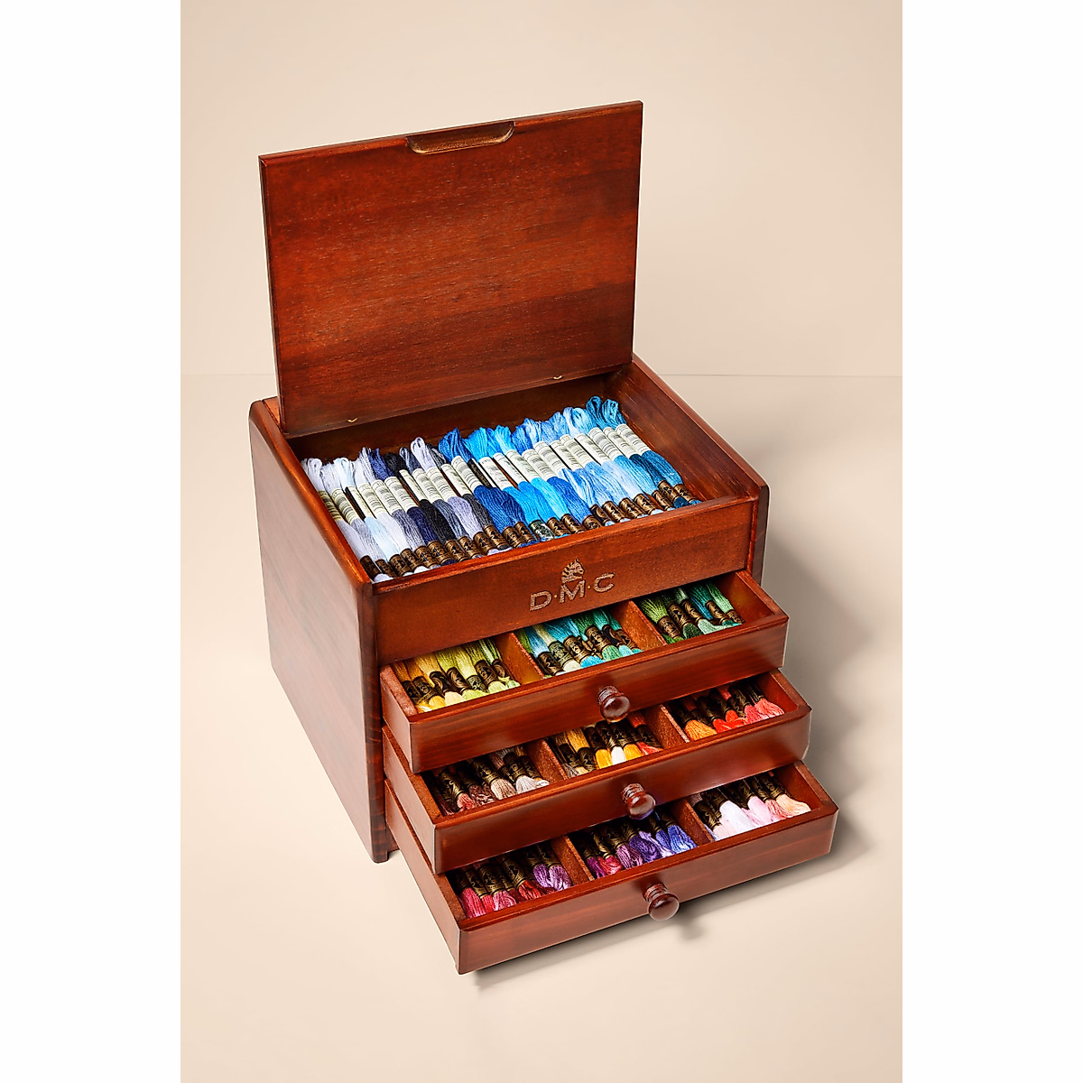 DMC Petite Decorative Wooden Chest With 120 Skeins of Embroidery Thread Essentials Assortment Pack