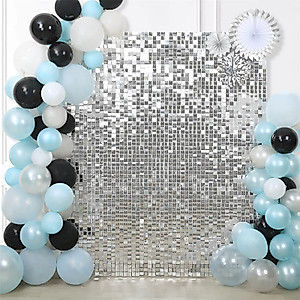 Silver Shimmer Backdrop Disco Backdrop Wedding Silver Shimmer Wall Backdrop Panels Christmas Glitter Wall Background for Bachelorette Party Bridal Shower Stage Panel(24 Packs)