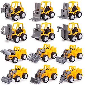 3 otters 12PCS Mini Construction Vehicles for Construction Party Favors, Pull Back Engineering Cars for Carnival Prize Birthday, Christmas Goodie Bag Stuffers for Kids Ages 3 and up