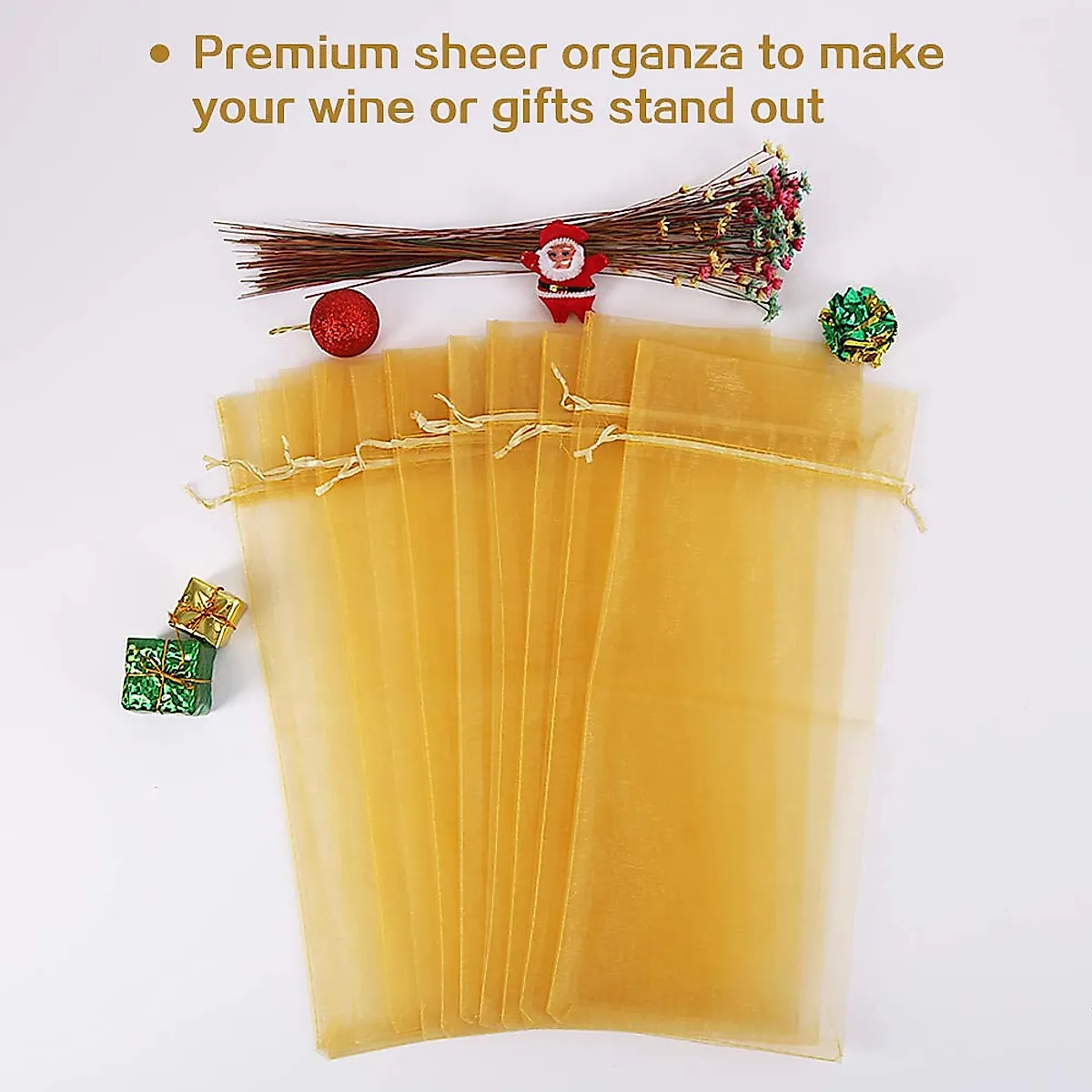HRX Package 30pcs Organza Wine Bags, Sheer Mesh Bottle Gift Pouches Wine Covers Dresses with Drawstring for Christmas (Gold)