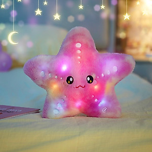 Houwsbaby 12" Light Up Starfish Plush Pillow,Tie-Dyed Sea Star Stuffed Animal,Ideal Festivals Birthdays Children's Day for Kids Girls Boys