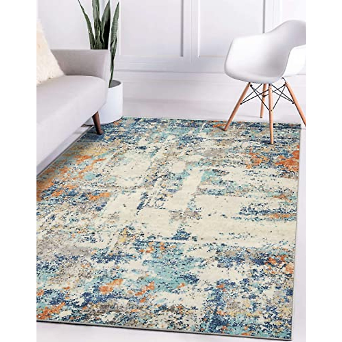 LUXE WEAVERS Abstract Blue Multi Colored 8 x 10 Modern Area Rug