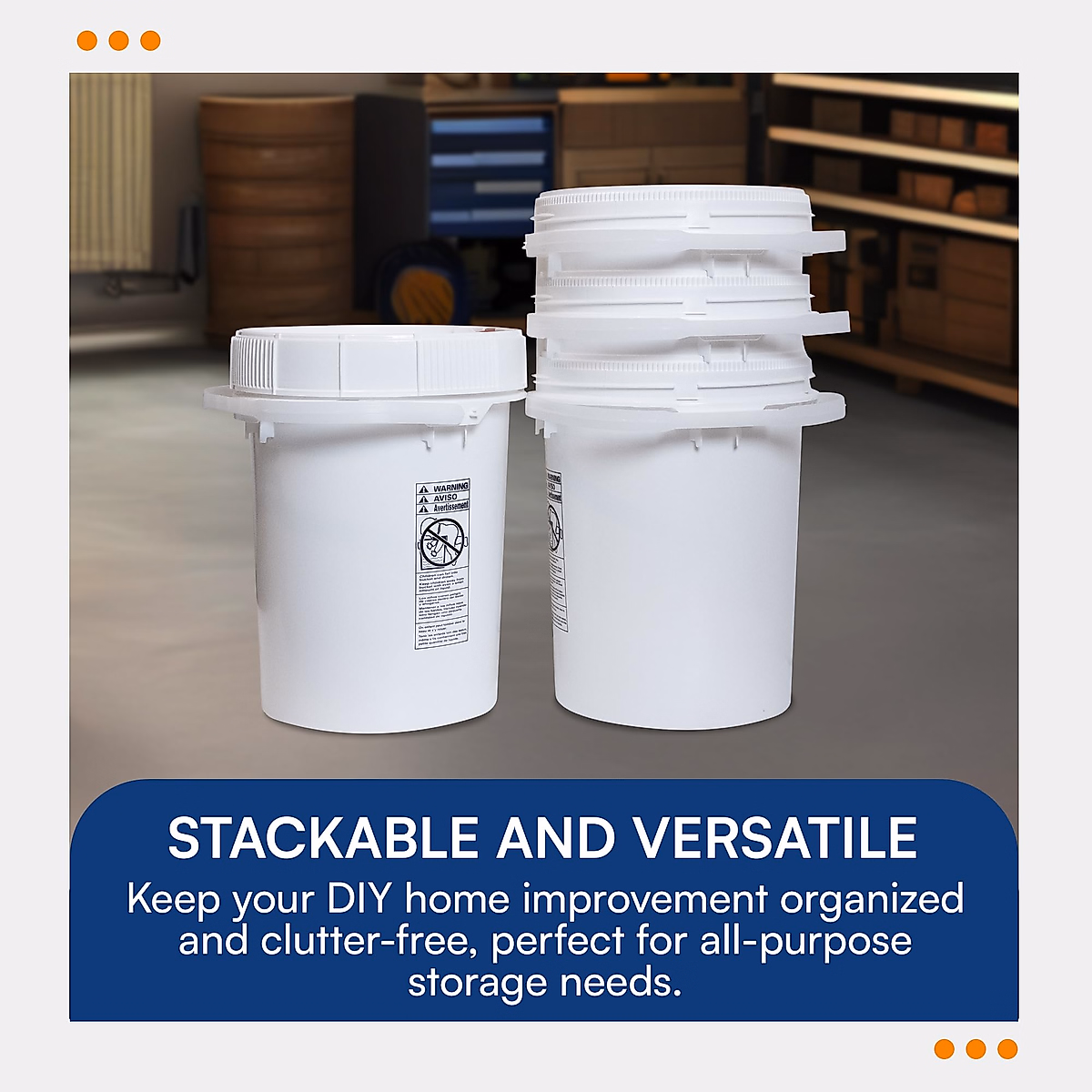 Food Grade 5 Gallon Bucket With Lid - 2 Pack - Includes Airtight Locking Screw On Lids - Pair of White 5 Gal Food Safe Buckets with Lids Perfect for Food Storage and Brining