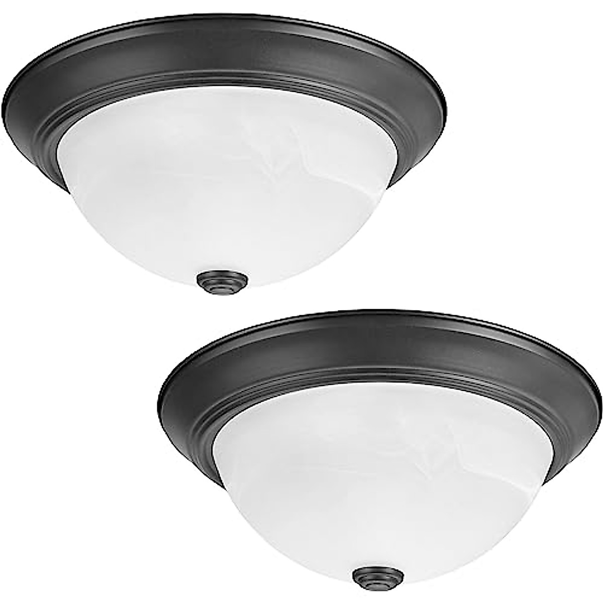 Aspen Creative 63014-22, 2-Light Flush Mount in Dark Bronze Finish w/White Alabaster Glass, 13" Dia, E26 Socket, Set of 2