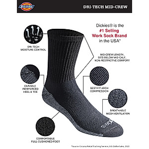 Dickies Men's Dri-tech Moisture Control 6-Pack Comfort Length Crew Socks