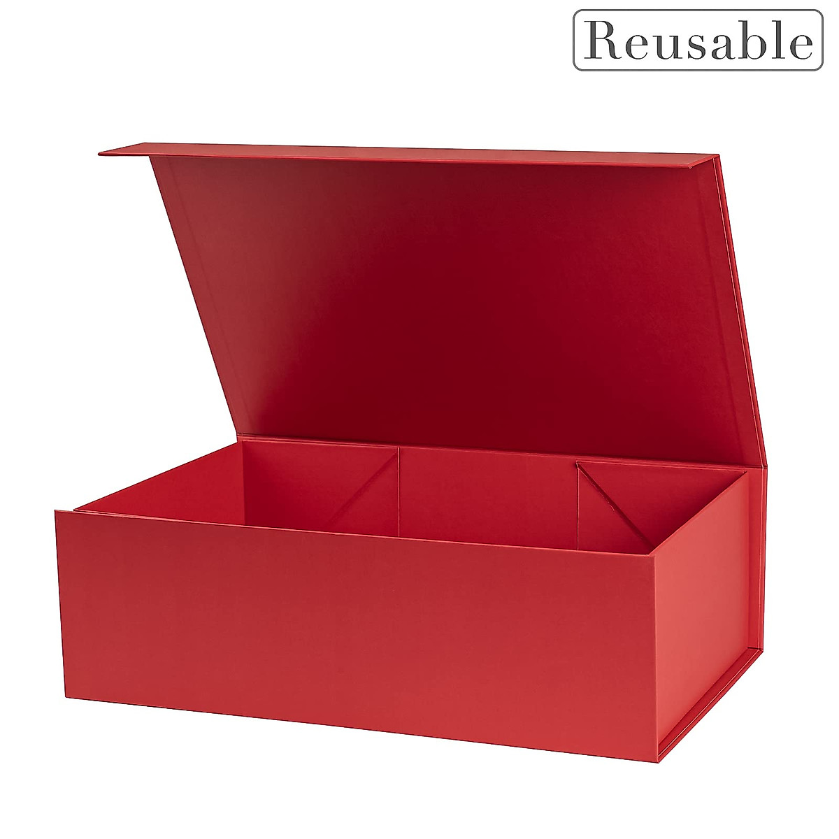 WRAPAHOLIC 1 Pcs Christmas Gift Box with Lid - 13.3 x 9 x 4 Inches Red and White Christmas Eve Box Lettering Design Gift Box, Collapsible Gift Box with Magnetic Closure and 2 Pcs Tissue Paper