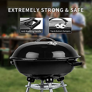 18.5 inch BBQ Grill,Portable Charcoal Grill, Carbon Heat Control Round BBQ Kettle