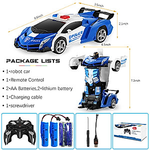 FIGROL Transform RC Car Robot, Remote Control Car Independent 2.4G Robot Deformation Car Toy with One Button Transformation & 360 Rotation 1:18 Scale