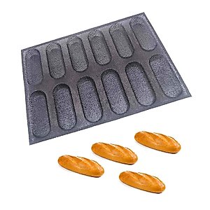 heffiso Silicone Baguette Moulds Mini Hot Dog Bun Mold Bread Bun Mold Pans Non-Stick Reusable Sandwich Baking Form French Bread Pan Hoagie Roll Baking Pans Perforated Mould 12-Loaf Bread Pans