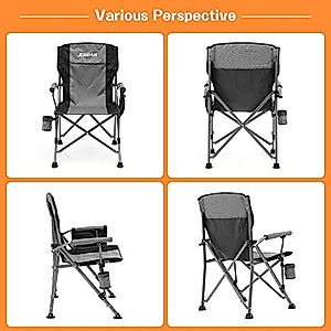 XGEAR Camping Chair with Padded Hard Armrest, Sturdy Folding Camp Chair with Cup Holder, Storage Pockets Carry Bag Included, Support to 400 lbs(Grey)