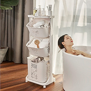 Laundry Basket with Wheel, 3-layer Clothes Storage Basket Removable Laundry Basket PP Household Bathroom Kitchen Shelf Fruit Stand, 17.32 * 23.99 * 41.73in