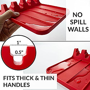 UHMER Silicone Spoon Rest for Multiple Utensils, Heat Resistant Utensil Rest for Stovetop, BPA-free Kitchen Utensil Holder with Drip Pad (Red)