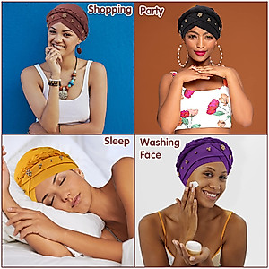 4 Pack Women Turban Cap,Beaded Headscarf Beanie,African Braid Turban Cap for Women,Twisted Beaded Braid Wrap Hat Braid Turban (Black+Purple+Brown+Yellow)