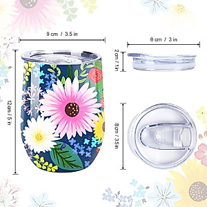 NymphFable 12oz Flower Wine Tumbler with Straw and Lid Stainless Steel Wine Glass Insulated Travel Mug Double Wall