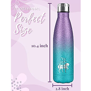 Onebttl Horse Bottle for Girls, Women, Insulated Stainless Steel Water Bottle, for Equestrian, Horse Lovers, Cowgirls, Perfect for Birthday, Back to School, Violet-Blue Gradient Glitter