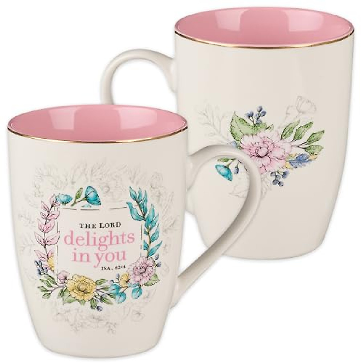 Christian Art Gifts Ceramic Coffee and Tea Mug for Women 12 oz Pink Floral Inspirational Bible Verse Mug - The Lord Delights in You - Isaiah 62:4 Lead and Cadmium-free Novelty Scripture Mug