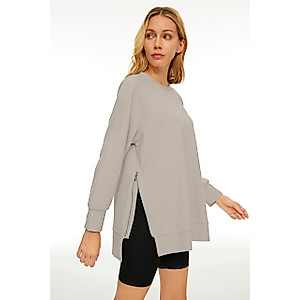 EFAN Womens Oversized Sweatshirts CrewNeck Pullover Soft Y2K Hoodies 2025 Fall Outfits Zipper Teen Girls Clothes Sweaters CreamGrey M