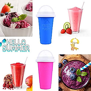 2 Pack Slushie Maker Cup, TIK TOK Frozen Magic Smoothies Cup, Double Layers Silica Cup, DIY Homemade Slushies, Cooling Maker Cup, Freeze Mug Tools, Portable Squeeze Icy Cup for Milkshake(Blue+Pink)