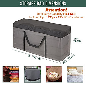 Rachmi Cushion Storage Bag (152 Gal) 60 Inch with Zipper & Padded Handle, Outdoor Oversized Heavy Duty 600D Water-resistant Moving Bag, (60"Wx20"Dx29"H, Extra Large)