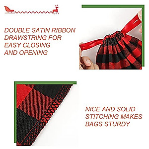 HRX Package Big Fabric Drawstring Gift Bags, 6pcs Reusable Christmas Sacks Red and Black Buffalo Plaid Cloth Pouches for Xmas Presents Party Favor