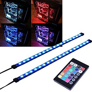 DS leddess RGB LED Strip Computer Lighting via Magnet with Controller for Desktop Computer Case Mid Tower Full Tower (24Key Remote,2PK,30CM,R Series)