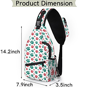 Mularoka Polka Dots Paw Sling Bag Crossbody Sling Backpack for Women Men, Pawprints Travel Hiking Chest Bag Daypack Small Cross Body Sling Bags