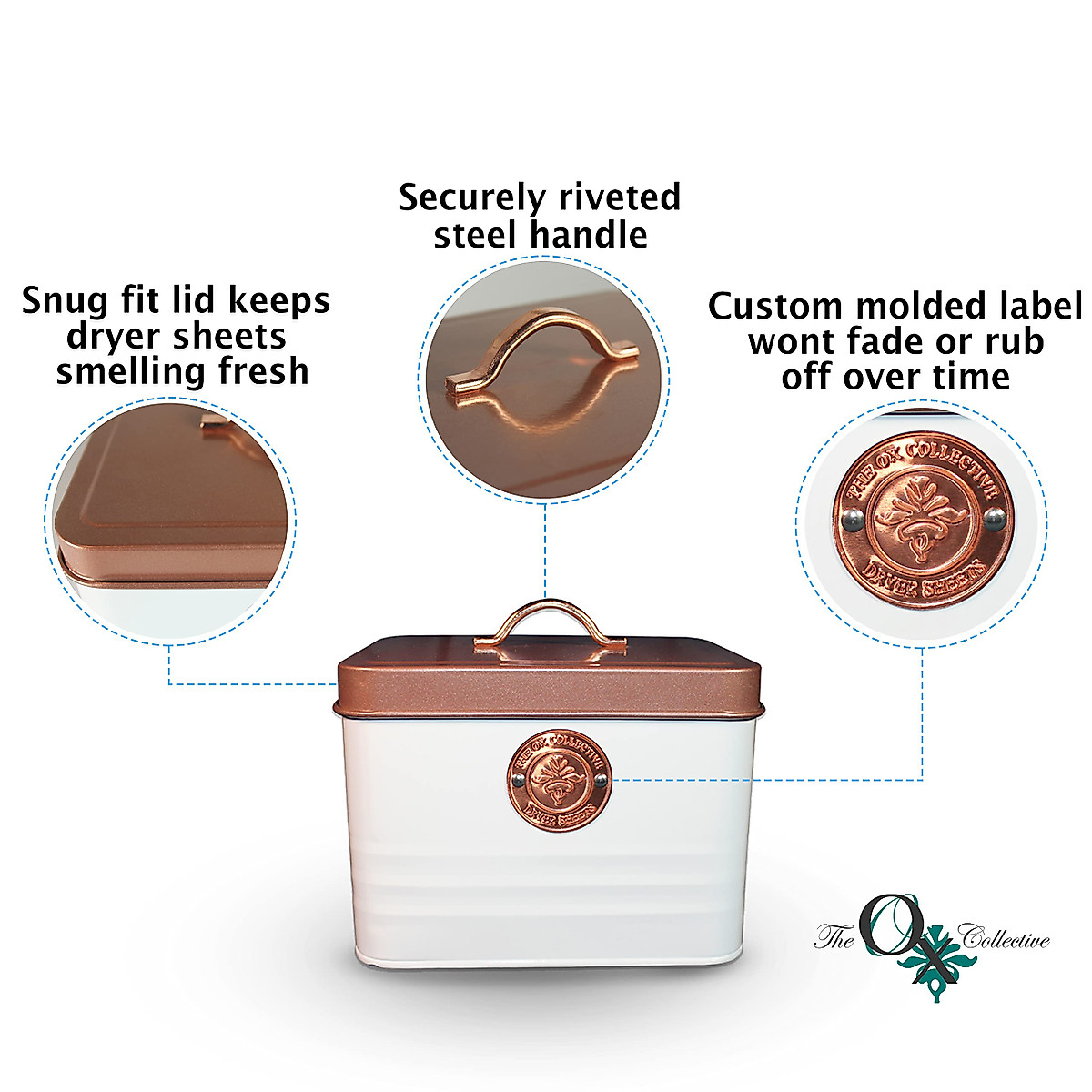 Modern Farmhouse Dryer Sheets Holder, Metal Dryer Sheet Dispenser Container for Laundry Room Decor and Accessories, Lint Bin with Lid for Organization