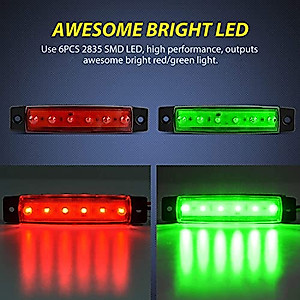 Nilight 10PCS 3.8” 6LED Red Green LED Indicator Light Truck Camper Side Marker Light Marine Boat Navigation Light Yacht Kayak Sailboat Trailer Bus RV Clearance Light 12V DC, 2 Years Warranty