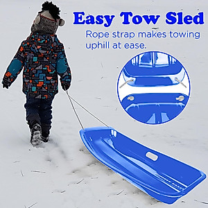 Slippery Racer Downhill Sprinter Flexible Kids Toddler Plastic Toboggan Snow Sled with Pull Rope for 1 Adult or Kid Rider, Red and Blue (2 Pack)