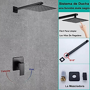 Topyond Bathtub Faucet Set,Shower System,Rain Shower Kit Square Single Handle in Wall Waterfall Shower Head Kit for Bathroom Home Black