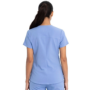 Cherokee Women's Plus Size V-Neck Scrubs Top, Ciel