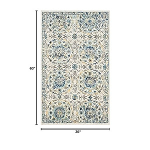 SAFAVIEH Evoke Collection 3' x 5' Ivory/Blue EVK252C Boho Non-Shedding Living Room Bedroom Accent Rug