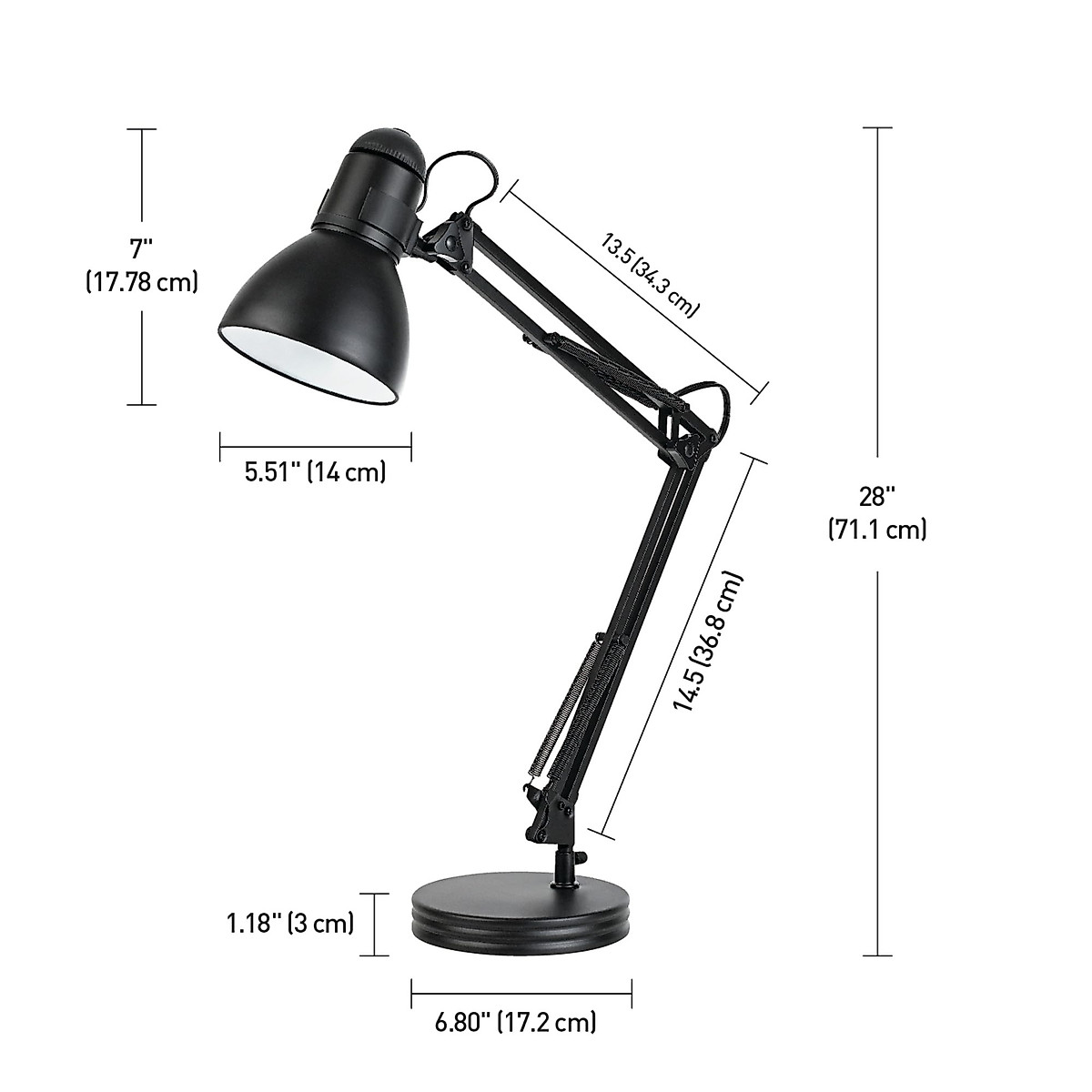 Globe Electric 5698601 28" Heavy Base Top Moving Spring Balanced Swing Arm Desk Lamp, Black, On/Off Rotary Switch on Shade, Home Office Accessories, Lamp for Bedroom, Home Décor, Home Improvement