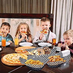 Rainmae Plastic Food Baskets with Parchment Paper Liners, 12 Fast Food Baskets with 120 Deli Paper Sheets, Bread Basket, Candy Fruits basket, Plastic Baskets, Restaurant Baskets for Food - Retro Style