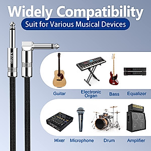 Sovvid Guitar Cable 10FT Professional Instrument Cable Electric Guitar AMP Cord Updated Version 1/4 TS Cable for Guitar Bass Mandolin Keyboard and Pro Audio, Right Angle to Straight (Black White)