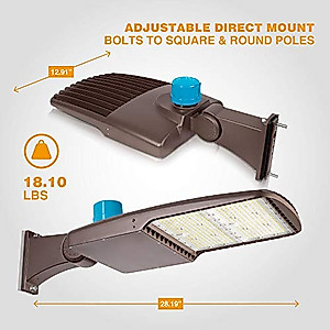 300-Watt LED Parking Lot Lights - 42,000lm - LED Shoe Box Light Replaces 1000W Metal Halide - 5000K Bright White - UL Listed & 140lm/W DLC Premium - Adjustable Direct Mount - 100-277VAC Photocell