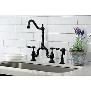 Kingston Brass KS7750TALBS Tudor Bridge Kitchen Faucet, Matte Black, 13.88 x 8.25 x 14.5