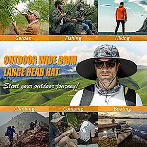【Oversize XXL&Wide Brim】 Sun Hats for Men, 【UPF50+Waterproof】 Fishing-Hat Boonie Bucket for Hiking Safari Beach Garden Khaki