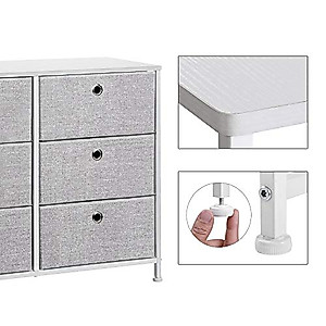SONGMICS 3-Tier, Storage Dresser with 6 Easy Pull Fabric Drawers and Wooden Tabletop for Closets, Nursery, Dorm Room, 31.5" L x 11.8" W x 24.8" H, Light Grey and White ULTS23W