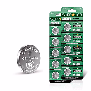 SURPOWER CR2450 3V Lithium Battery DL2450-10 Pack【5-Year Warranty】